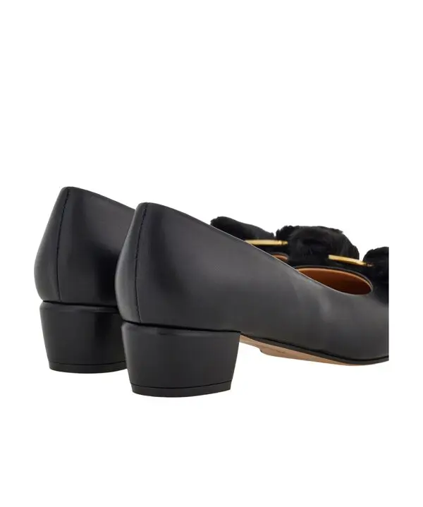 FERRAGAMO Vara Chunky Low-heeled Pumps With Bow Detailing - Black