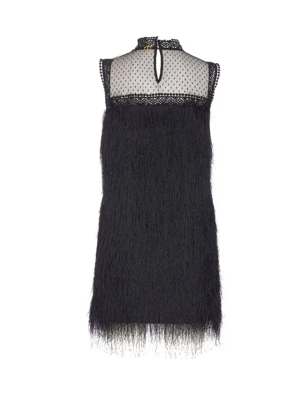 TWINSET Sleeveless High Neck Fringed Mini Dress