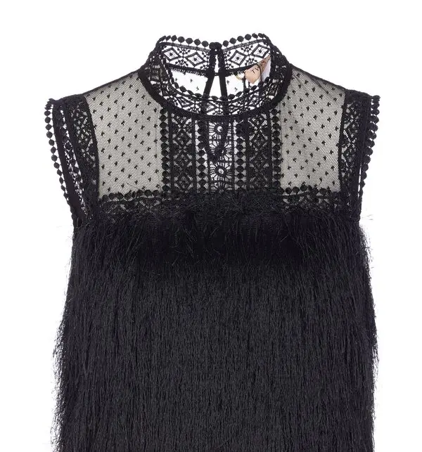 TWINSET Sleeveless High Neck Fringed Mini Dress