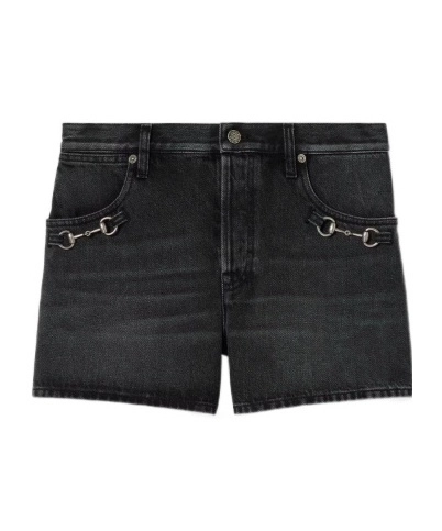 Gucci Horsebit Detail Denim Shorts - Dark Grey
