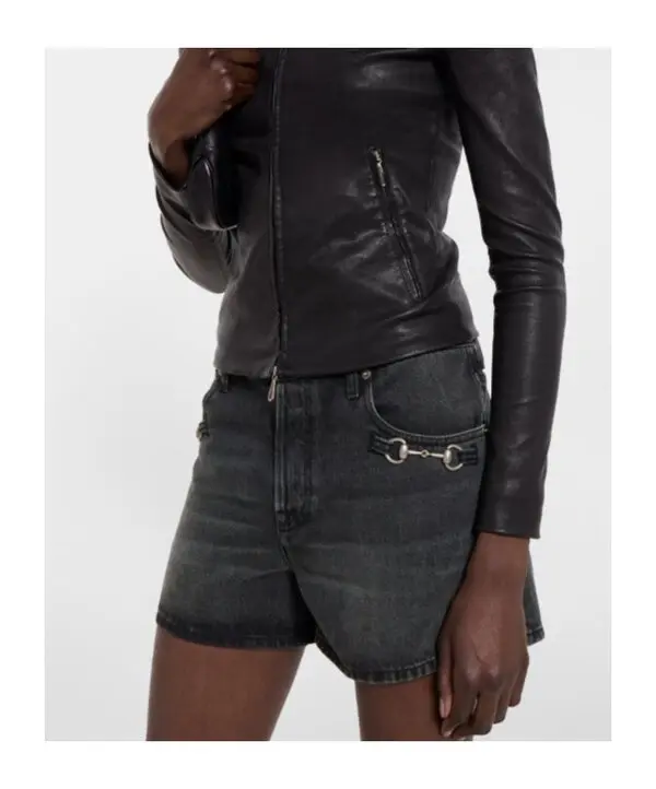 Gucci Horsebit Detail Denim Shorts - Dark Grey