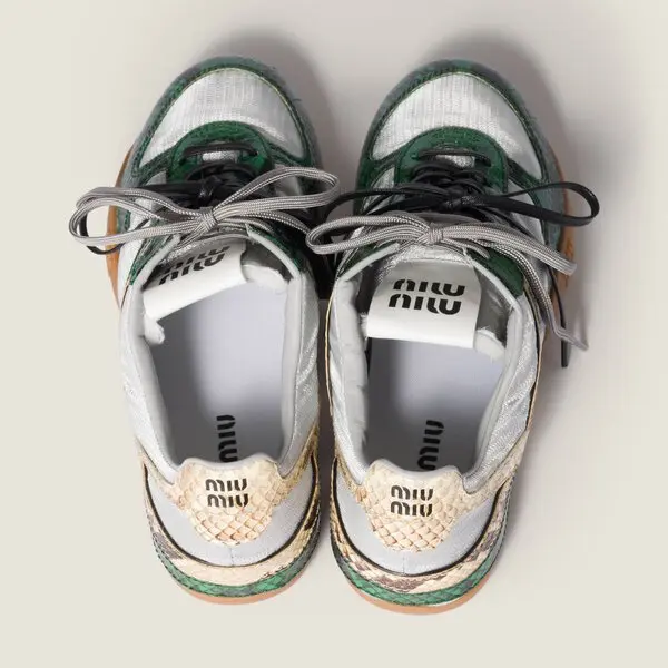 Miu Miu Technical Fabric And Ayers Leather Sneakers - Multicolor