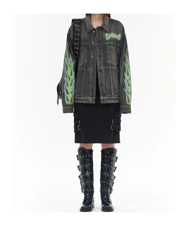 We11Done Flame Micro-label Denim Jacket - Black
