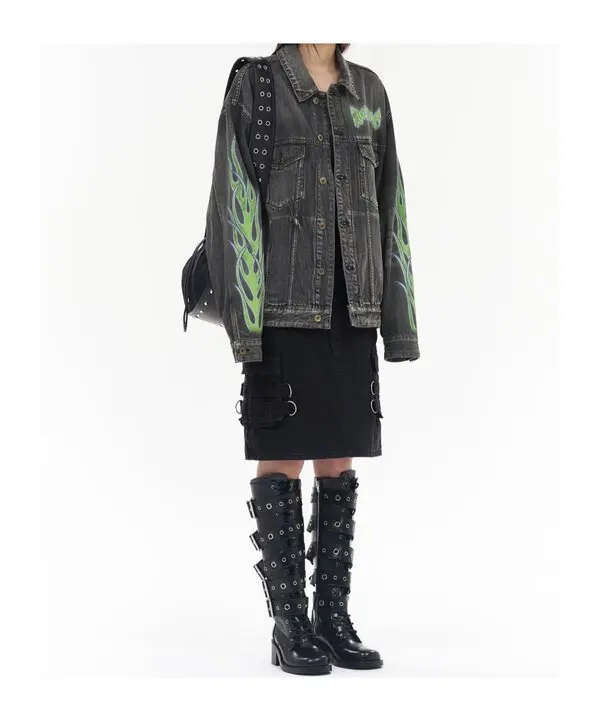 We11Done Flame Micro-label Denim Jacket - Black
