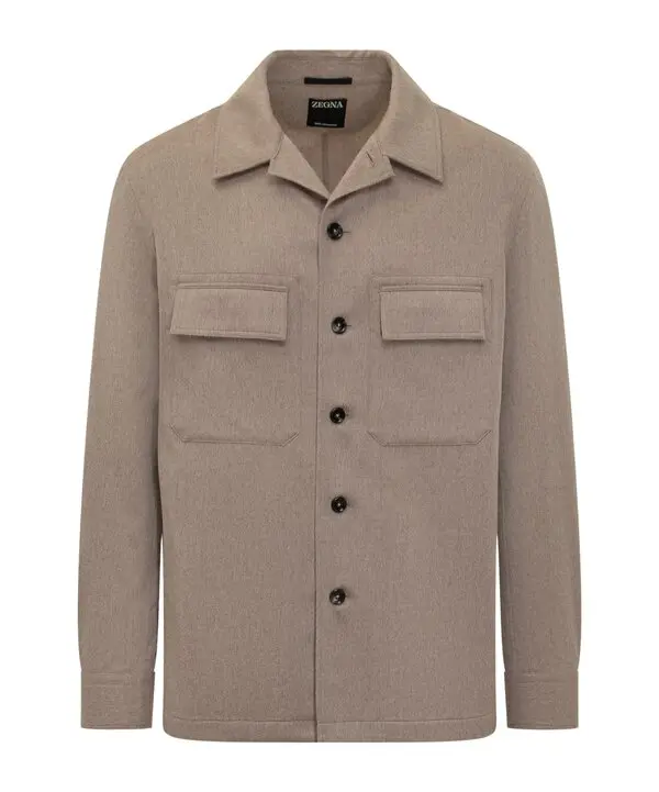 Zegna Long Sleeved Buttoned Overshirt - Gray