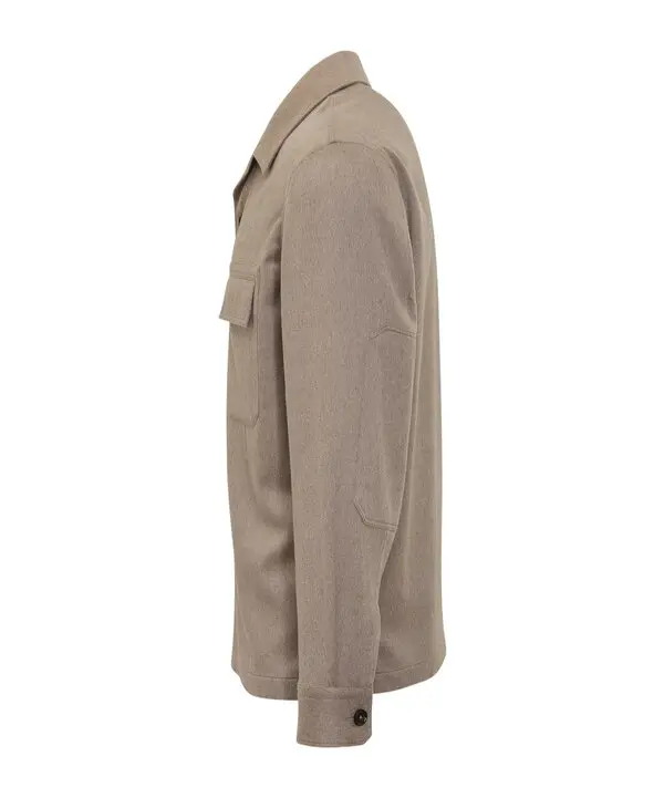 Zegna Long Sleeved Buttoned Overshirt - Gray