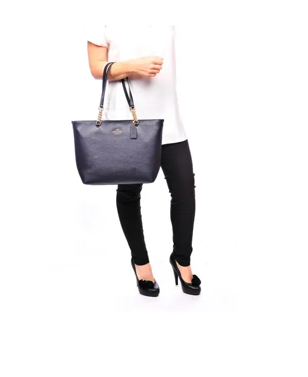 COACH Leather Tote With Chain Strap