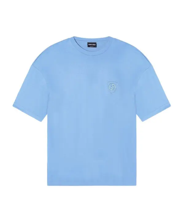 Giorgio Armani Logo Embroidered Crewneck T-shirt - Light Blue