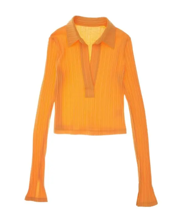 Helmut Lang Collared Ribbed Knit Top - Orange