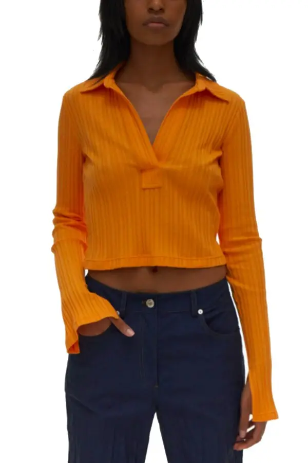 Helmut Lang Collared Ribbed Knit Top