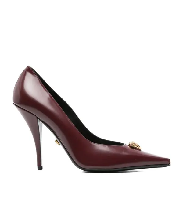 Versace Pointed-toe Slip-on Pumps With Metal Toe Embellishment - Brown