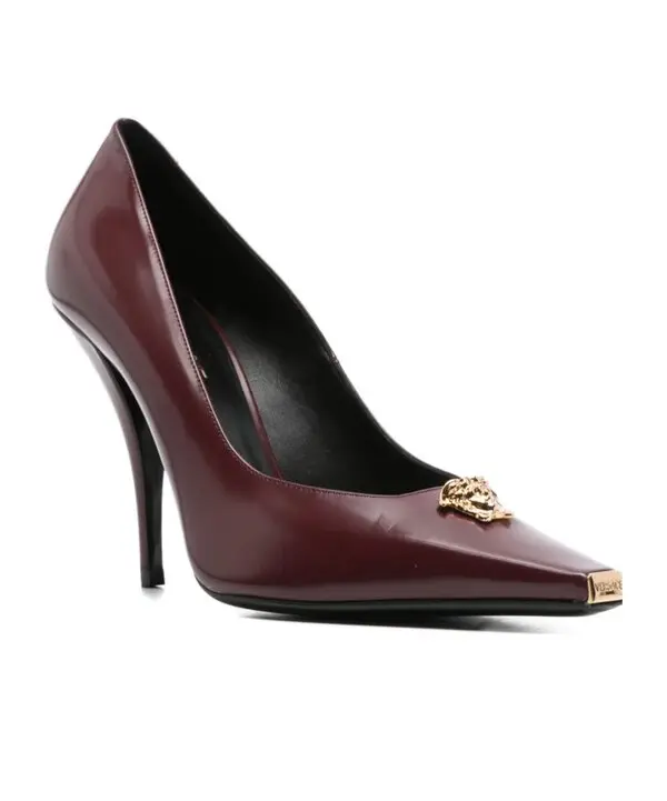 Versace Pointed-toe Slip-on Pumps With Metal Toe Embellishment - Brown