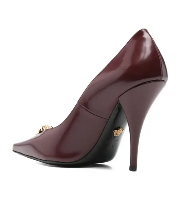 Versace Pointed-toe Slip-on Pumps With Metal Toe Embellishment - Brown