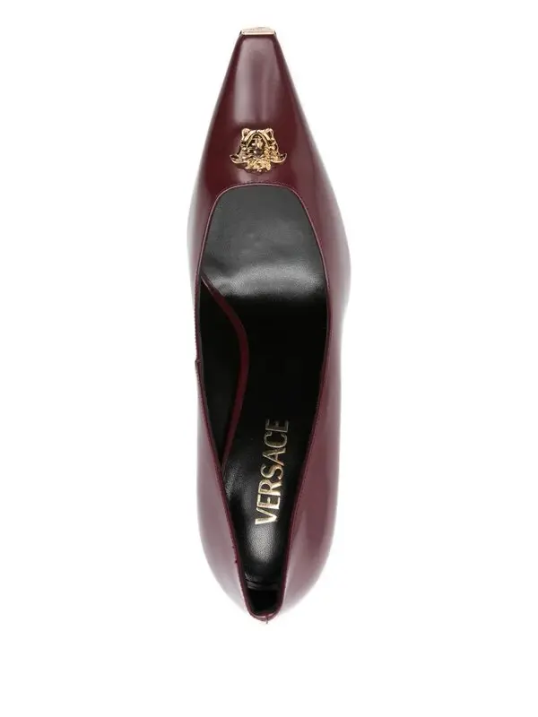 Versace Pointed-toe Slip-on Pumps With Metal Toe Embellishment - Brown