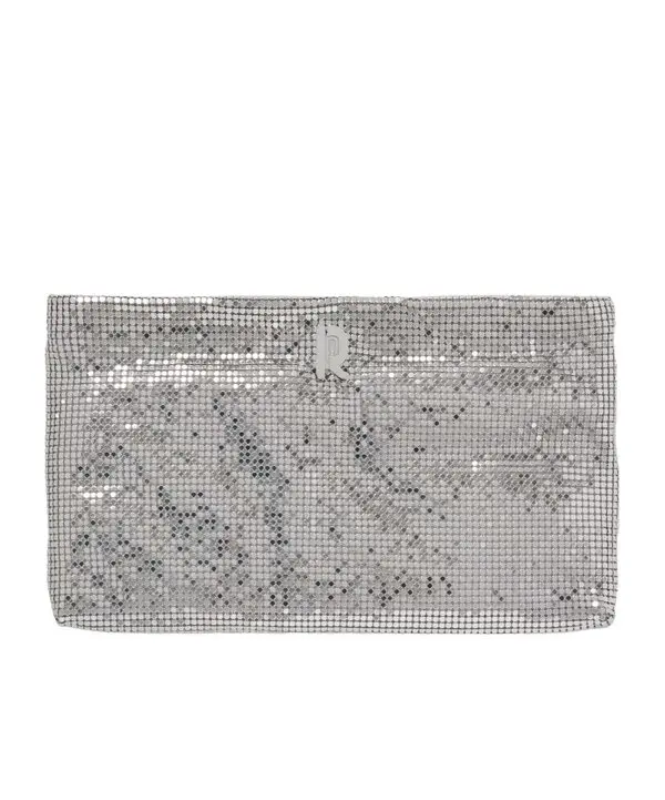 Rabanne Mesh Logo Clutch Bag - Silver