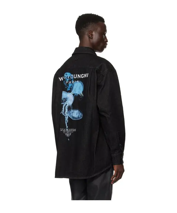 WOOYOUNGMI Logo Print Denim Shirt - Black