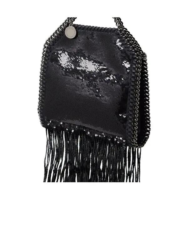 Stella McCartney Falabella Sequinned Fringed Tiny Tote Bag - Black