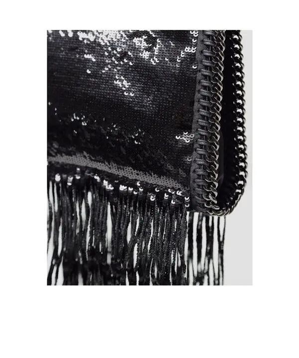 Stella McCartney Falabella Sequinned Fringed Tiny Tote Bag - Black