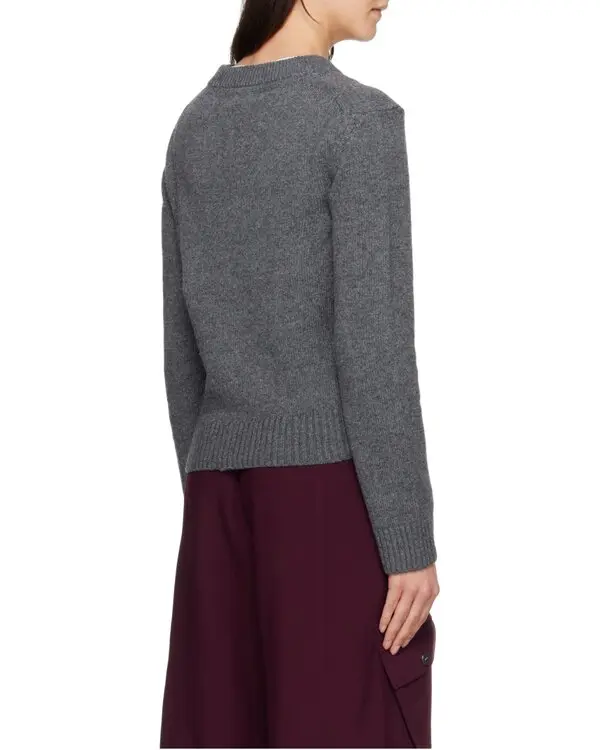 GANNI Logo Embroidered Crewneck Cardigan - Grey