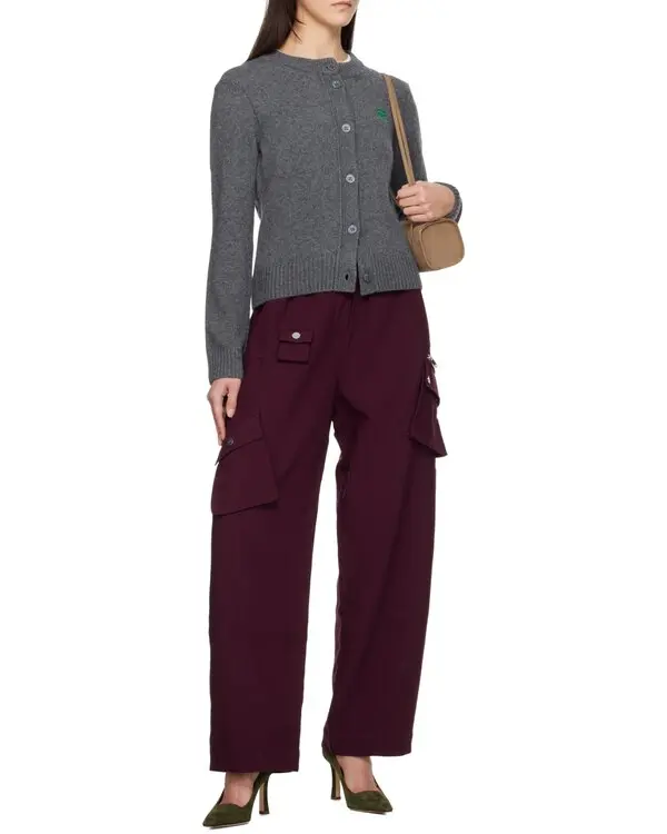 GANNI Logo Embroidered Crewneck Cardigan - Grey