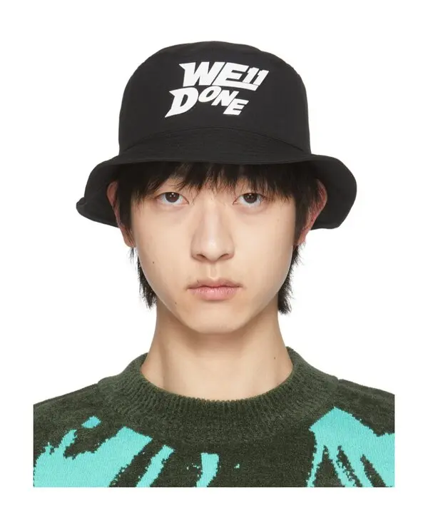 We11Done Logo Print Bucket Hat - Black