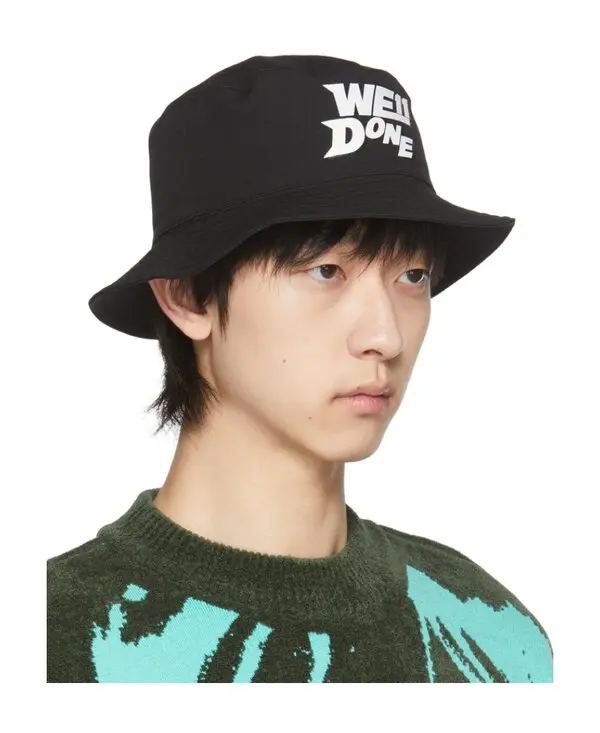 We11Done Logo Print Bucket Hat - Black