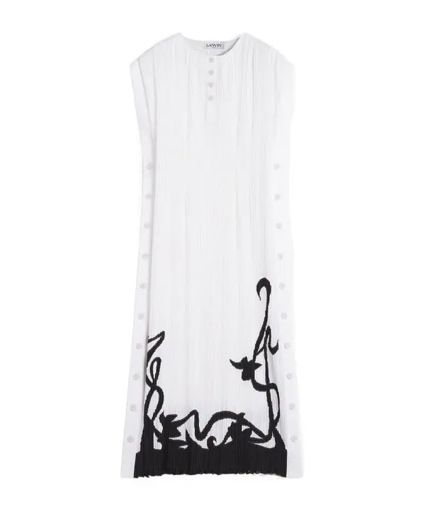 LANVIN Sleeveless Plissé Midi Dress With Adjustable Slits - White
