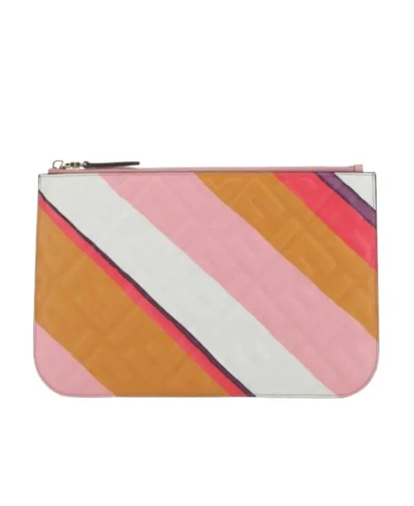 Fendi Ff Logo Embossed Striped Zipped Wallet - Brown