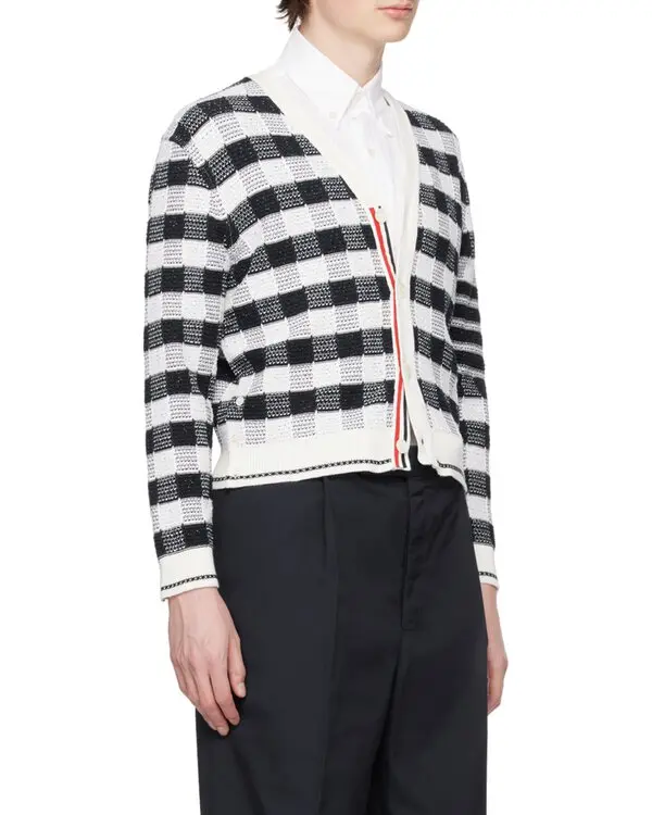 Thom Browne 4-bar Stripe Gingham-check Cardigan - Navy Blue