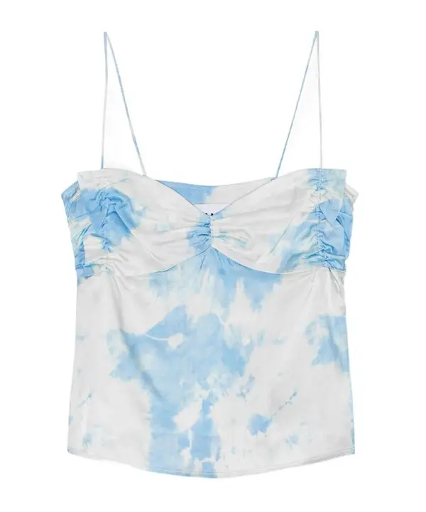 GANNI Sweetheart Neck Tie-dye Satin Top - White
