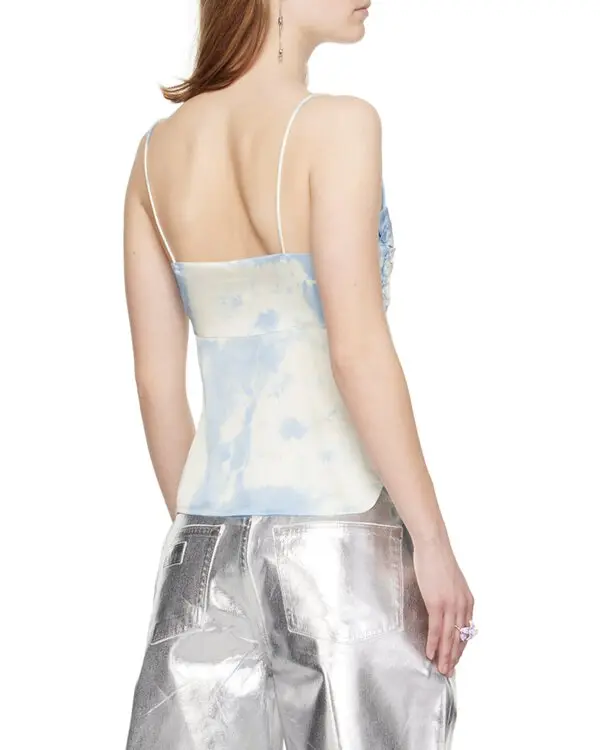 GANNI Sweetheart Neck Tie-dye Satin Top
