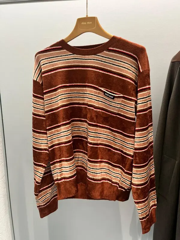 Miu Miu Crewneck Striped Jumper With Pocket