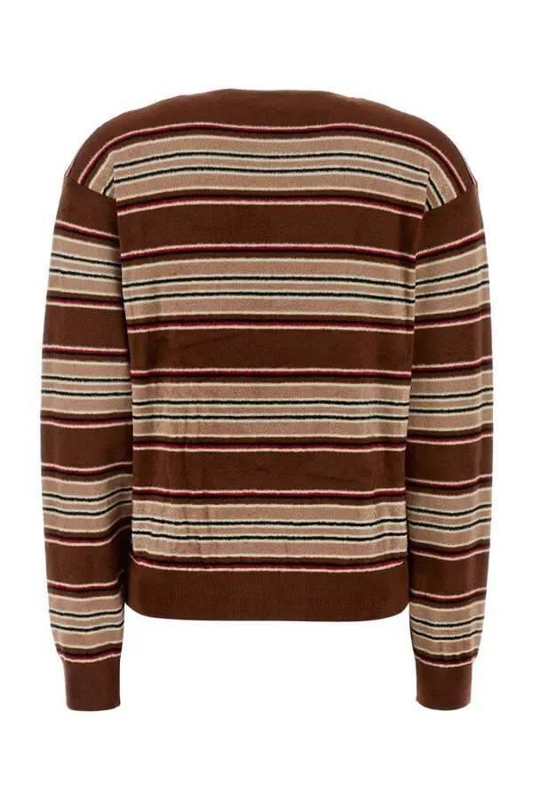 Miu Miu Crewneck Striped Jumper With Pocket - Brown