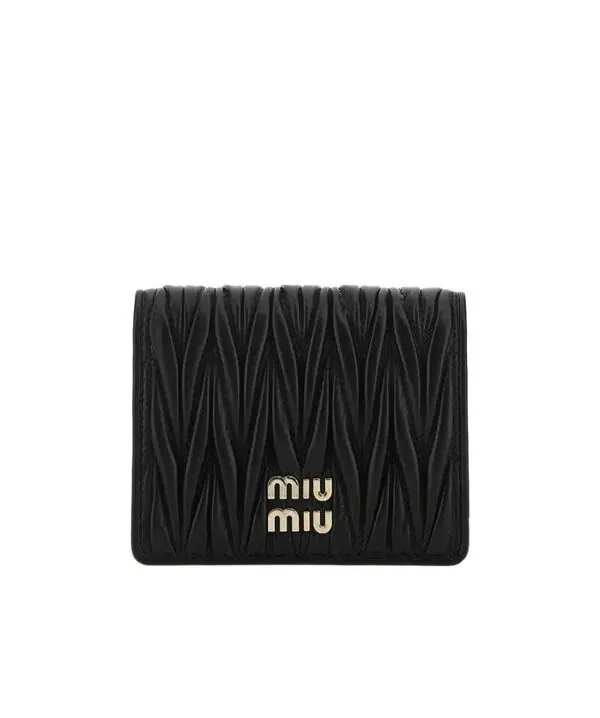 Miu Miu Logo-lettering Matelassé Bi-fold Wallet - Black