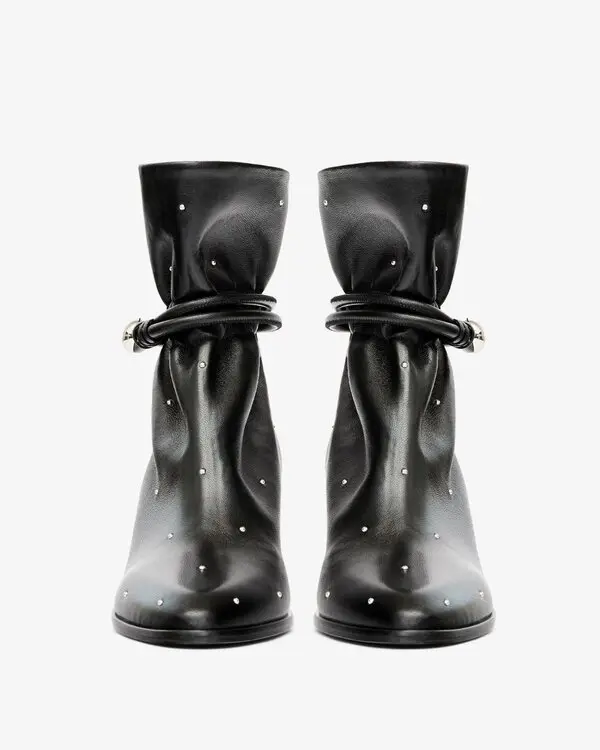 Isabel Marant Étoile Leather Studded Pointed Toe Ankle Boots