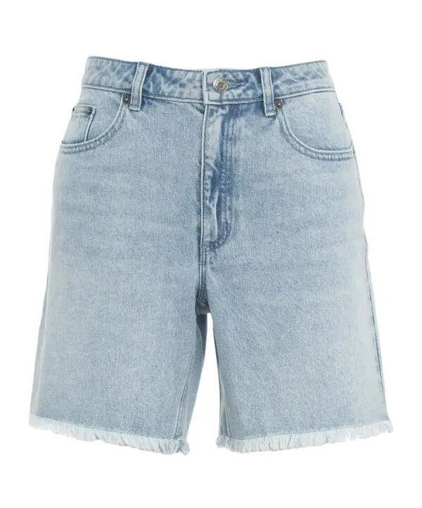 Michael Kors Boyfriend Denim Shorts With Fringed Hem - Blue
