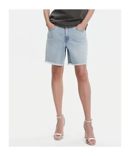 Michael Kors Boyfriend Denim Shorts With Fringed Hem - Blue
