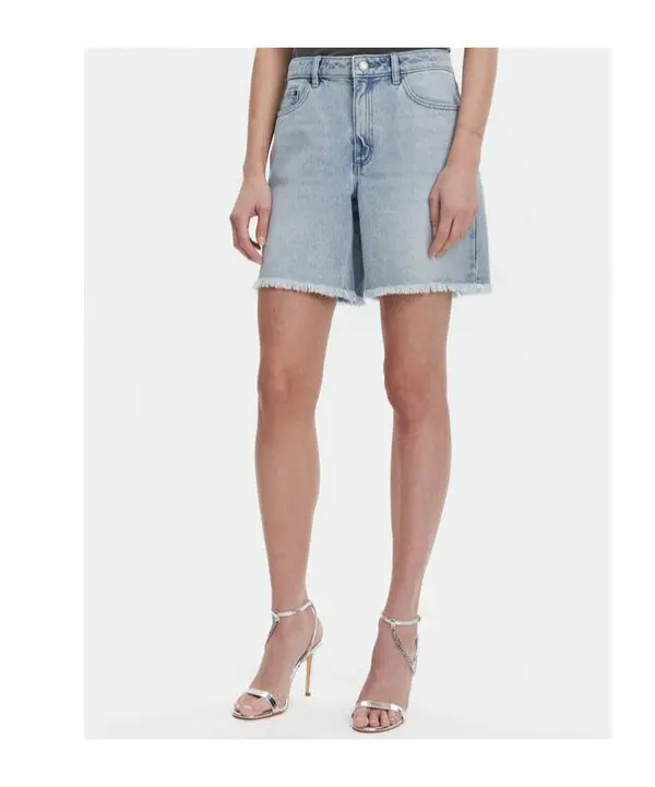 Michael Kors Boyfriend Denim Shorts With Fringed Hem - Blue