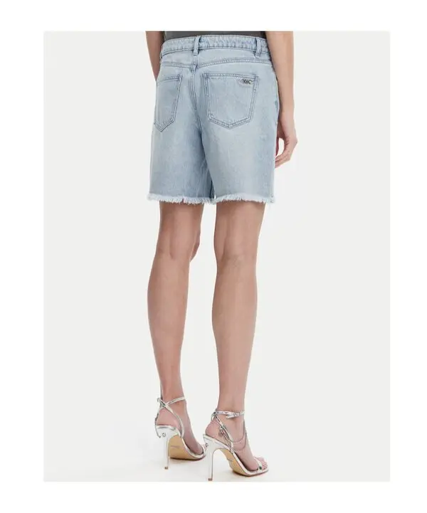 Michael Kors Boyfriend Denim Shorts With Fringed Hem - Blue
