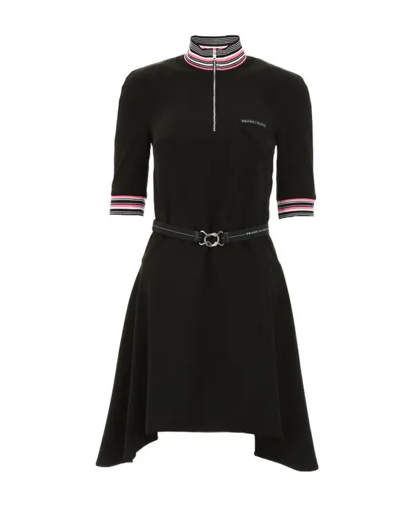 Prada Zipper Short-sleeved High-collar Sports Dress - Black