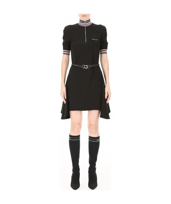 Prada Short-sleeved High-collar Sports Dress With Zipper
