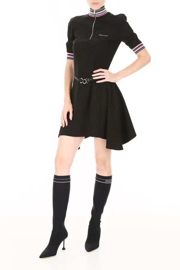 Prada Short-sleeved High-collar Sports Dress With Zipper
