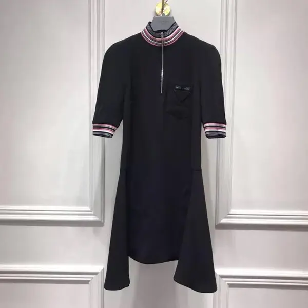 Prada Short-sleeved High-collar Sports Dress With Zipper