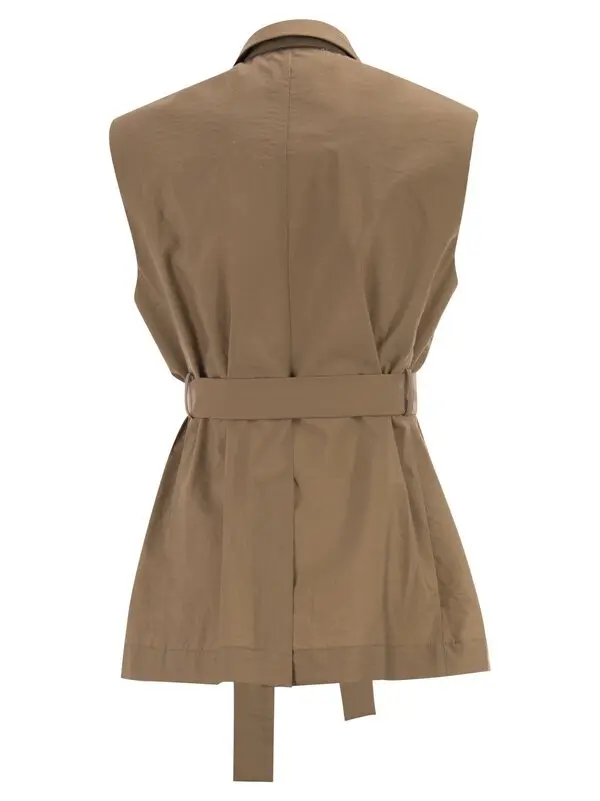 Brunello Cucinelli Sleeveless Belted Waistcoat With Pointed Collar - Brown