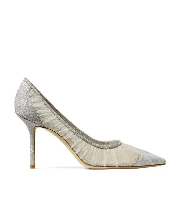 JIMMY CHOO Love 85 Pointed-toe Glitter Pumps - Gray