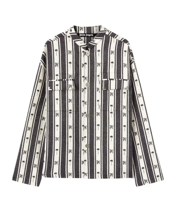 Palm Angels Monogram Jacquard Striped Overshirt - Black
