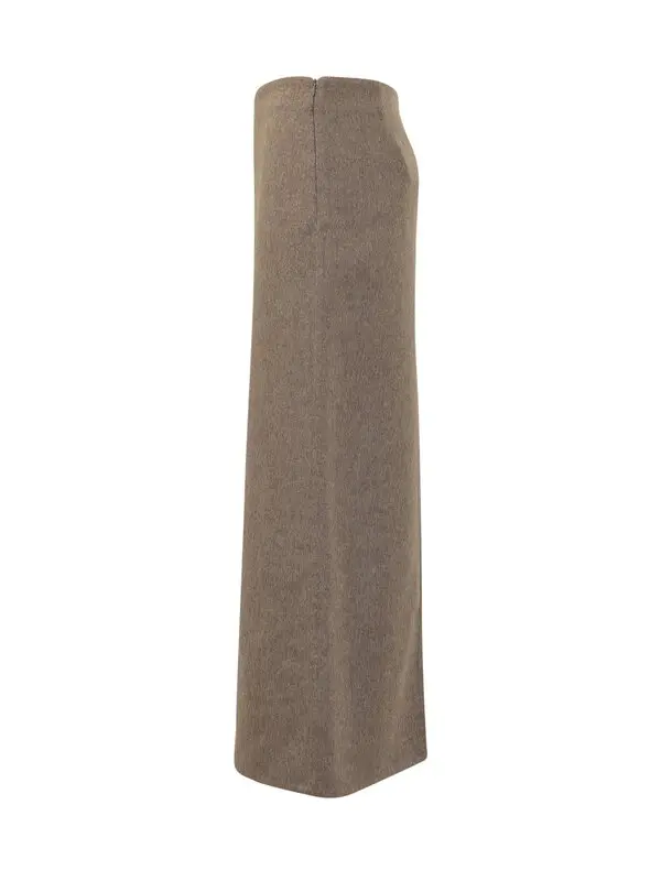 Brunello Cucinelli Midi Skirt With Slit Detail - Brown