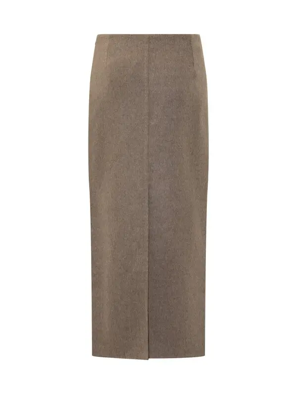 Brunello Cucinelli Midi Skirt With Slit Detail - Brown