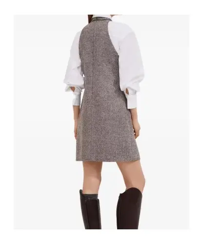 Brunello Cucinelli Sleeveless Herringbone Tweed High Collar Dress