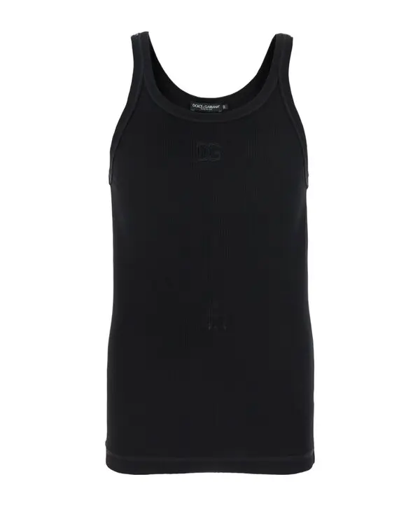 Dolce & Gabbana Logo Embroidered Tank Top - Black